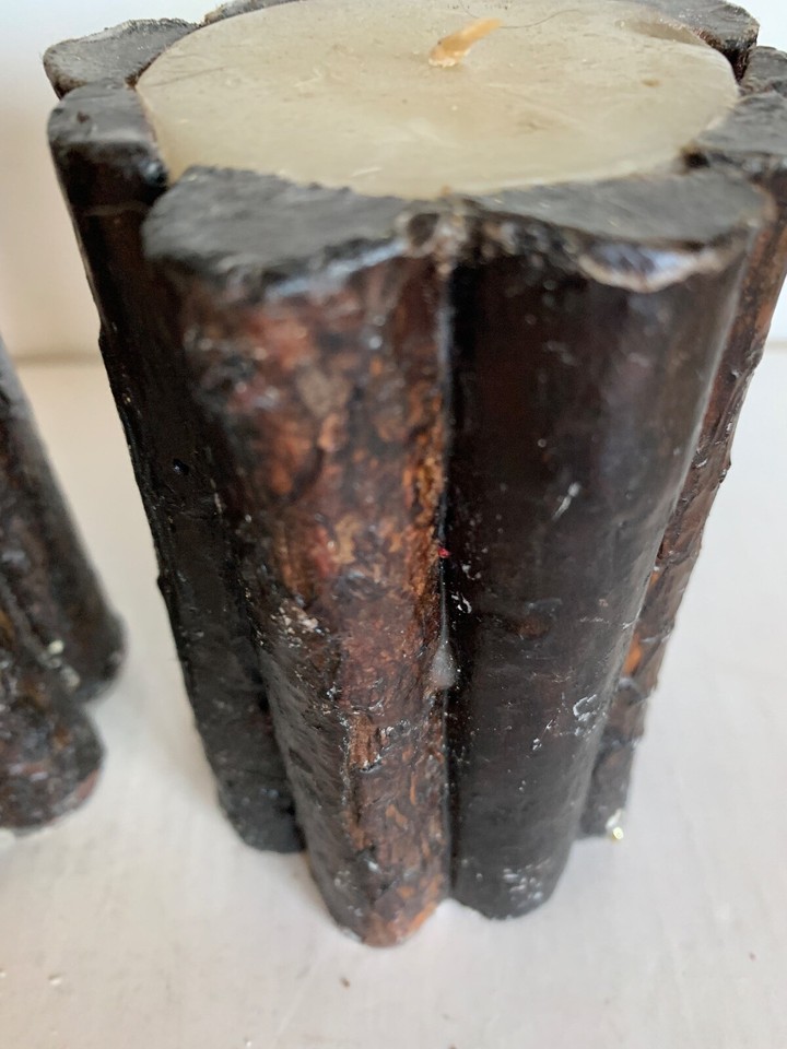 Nature Candles Cottage Decor WAX LOG SHAPE TREE BARK RUSTIC PILLAR ...