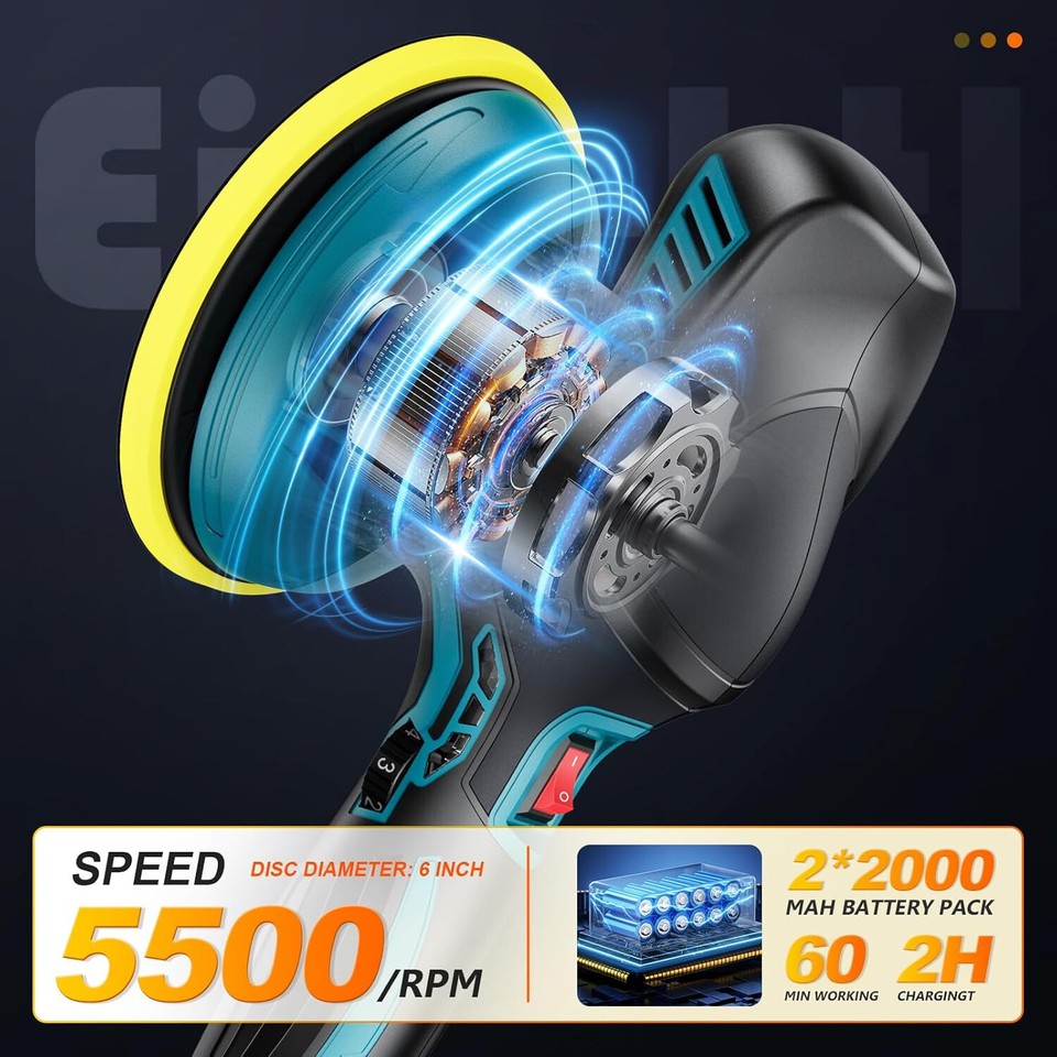 21V Cordless Car Polisher 6Speed Wireless Electric Polish Waxing ...