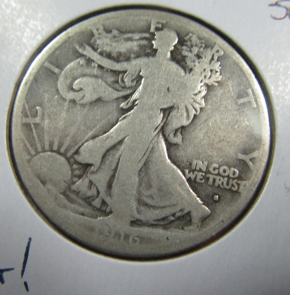 1916-S 50c U.S. Walking Liberty half dollar. Circ. 1st year S-Mint ...