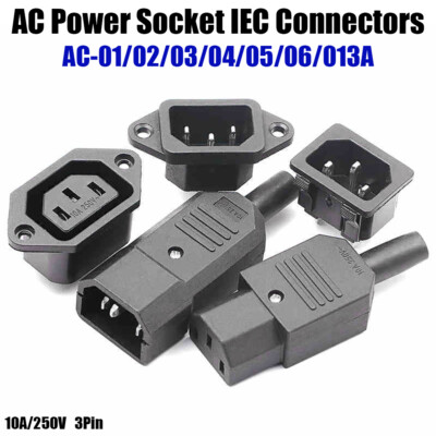 AC 10A/250V IEC Male Female Mains Power Plug/Socket Adapter Connectors ...