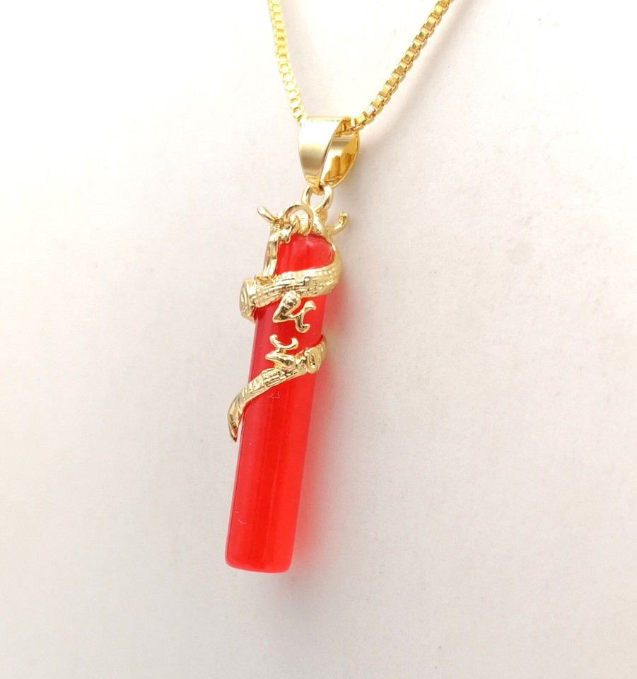 Multicolor Green Purple Jade Agate Dragon Pillar Column 18KGP Pendant ...