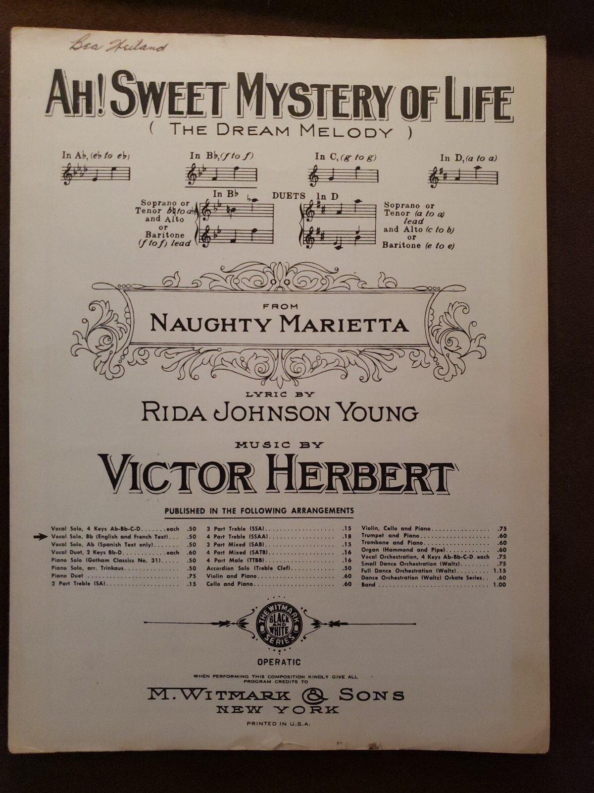 Ah! Sweet Mystery of Life The Dream Melody by Young & Herbert 1910 ...