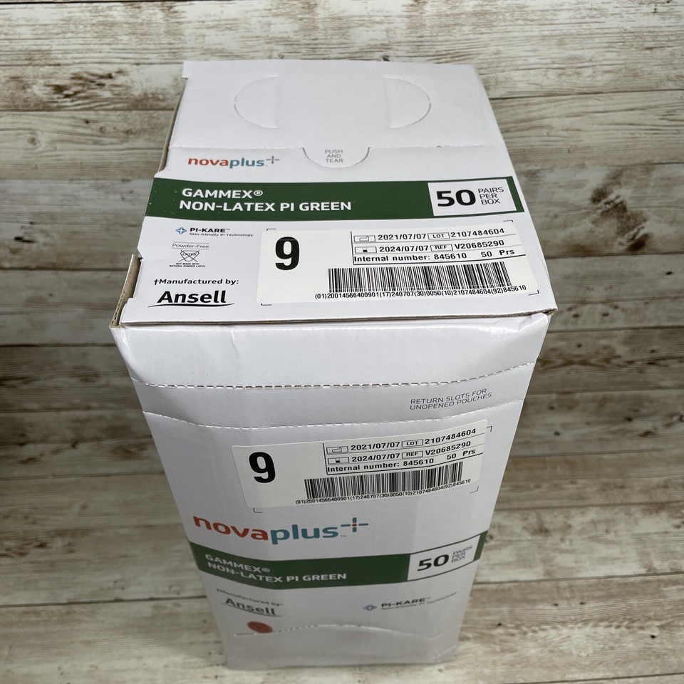 Gammex NovaPlus Non-Latex PI Green Surgical Glove *1 Box* Size: 9 *See ...