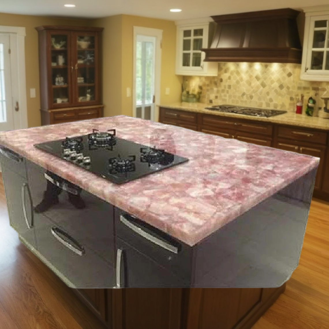 Rose quartz Countertop Island with Waterfall End Panels/quartz Accent ...
