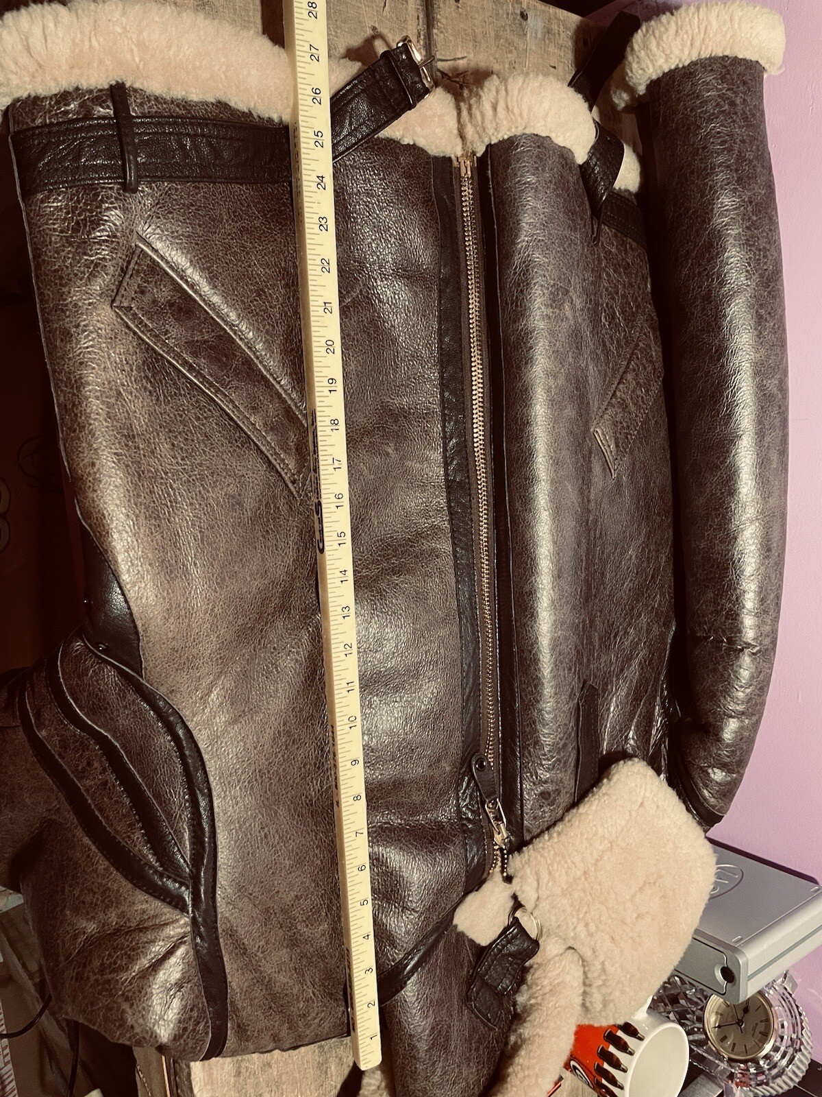 MENS RAF AVIATOR SHEEP SKIN LEATHER BOMBER WINTER PIL… - Gem