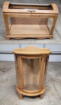 VTG Handmade Curved Glass & Wood Display Chest/Trunk & Matching Curio ...