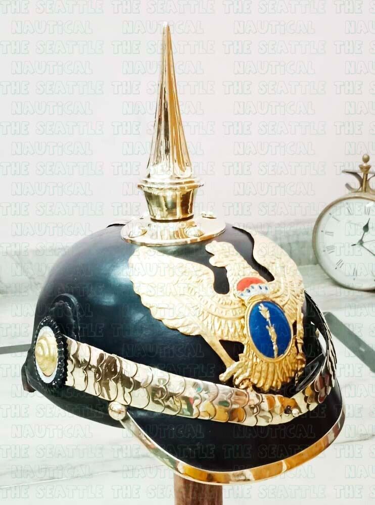 German Prussian Pickelhaube Officer Leather Helmet/Hat WW1 WW2 Spiked ...