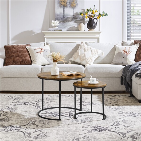 Nesting Coffee Tables Set of 2, Round Stacking Sofa Side Tables for ...