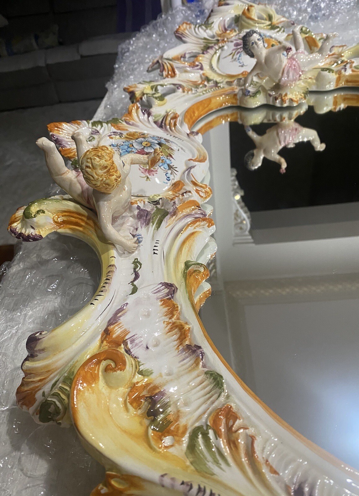 Mid-20th Century Italian Capodimonte Porcelain Mirror with Flowers and ...