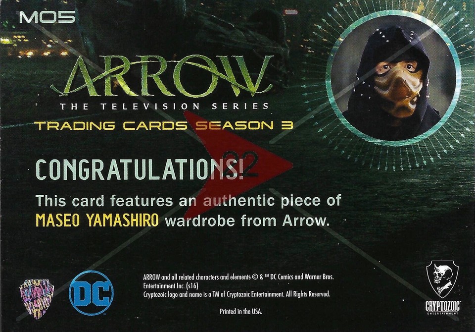 Cryptozoic Arrow Season 3 Wardrobe Card M05 Maseo Yamashiro 58/99 | eBay