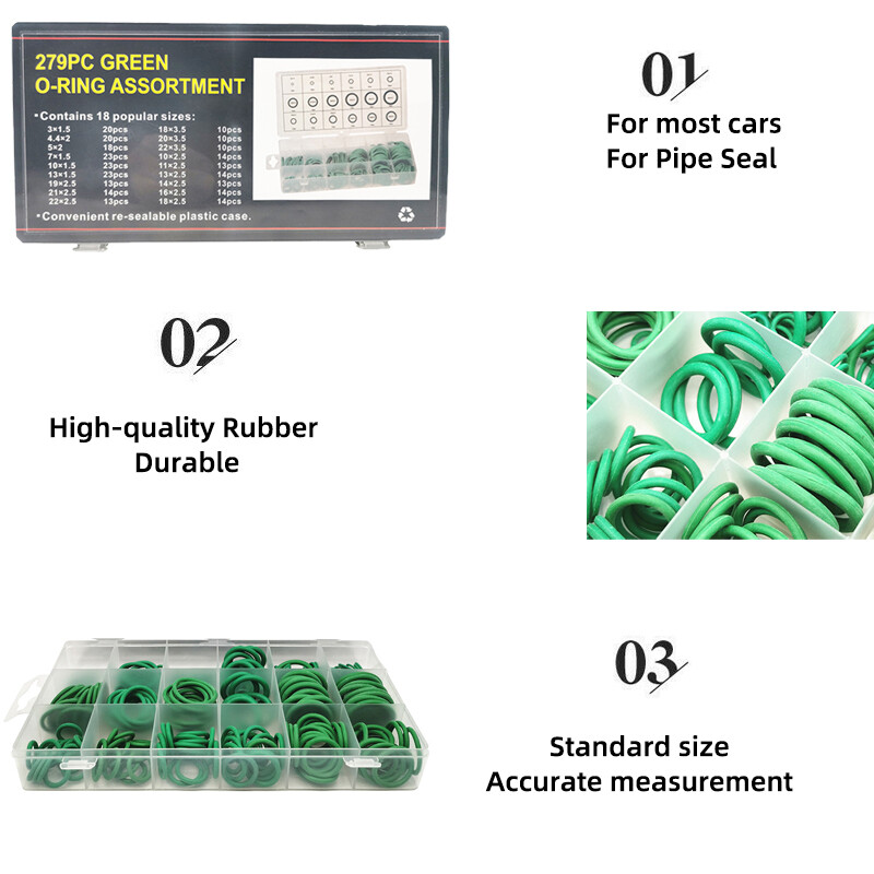 279pcs Rubber Nitrile Seal Ring Set Green 18 Sizes Air-Conditioning O ...