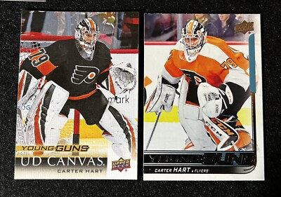 CARTER HART 2018-19 YOUNG GUNS #491 + YOUNG GUNS CANVAS #C218 RCs ...