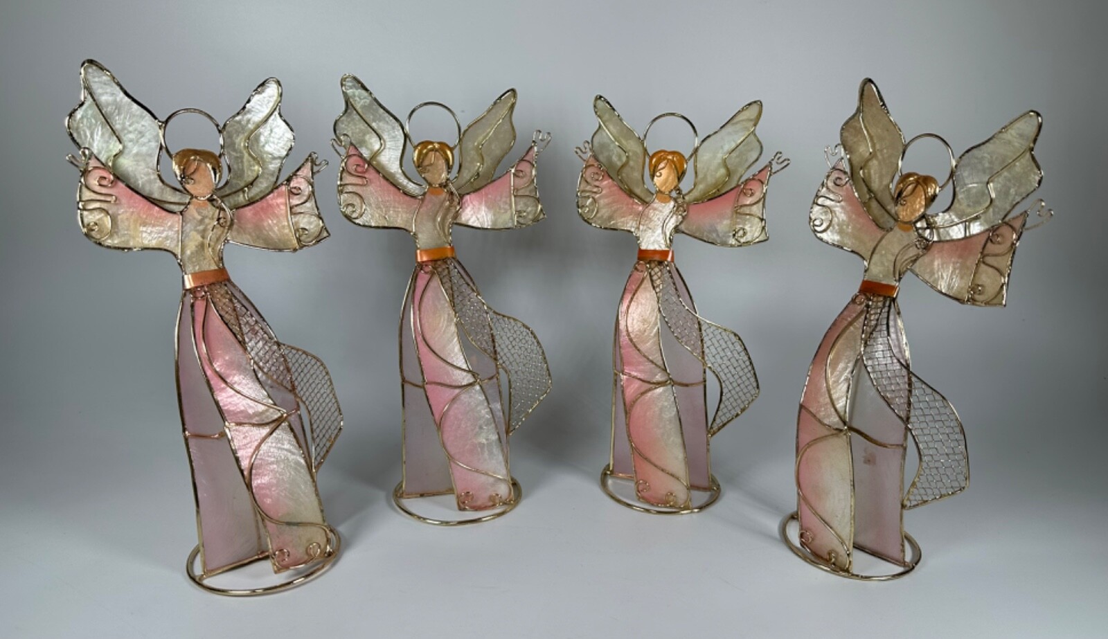 Vintage Capiz Shell Angels Gold Tone & Pink Christmas Decor Lot of 4 | eBay
