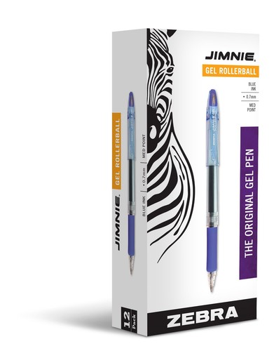 Zebra Pen Jimnie Roller Ball Gel Pen, Blue Ink, 0.7mm, Medium Point, 12 ...