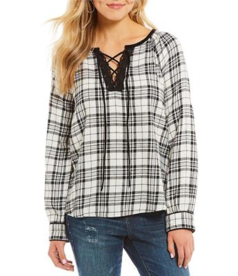 William Rast Black/White Meg Plaid Velvet Trim Lace-Up Tunic Top - $69. ...