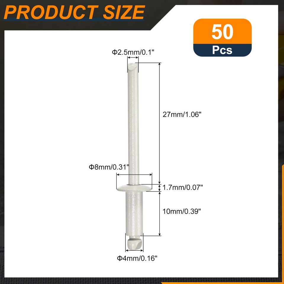 50Pcs 5/32"x3/8" Aluminum Open-End Dome-Head Blind Rivets, Grey | eBay