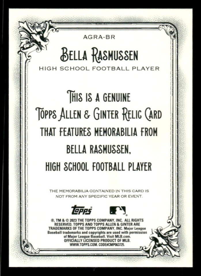 2023 Topps Allen & Ginter Bella Rasmussen Allen & Ginter Relic MEM # ...