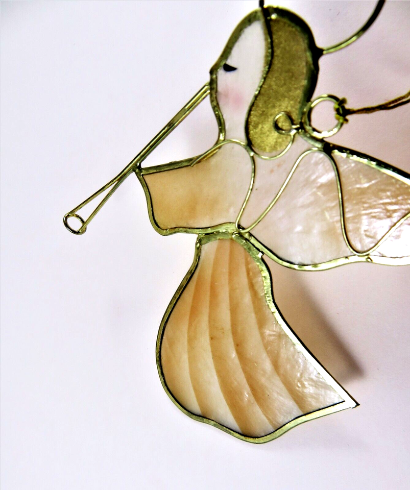 Capiz Shell Flat Christmas Ornament Angel Playing Trumpet Pale Coral ...