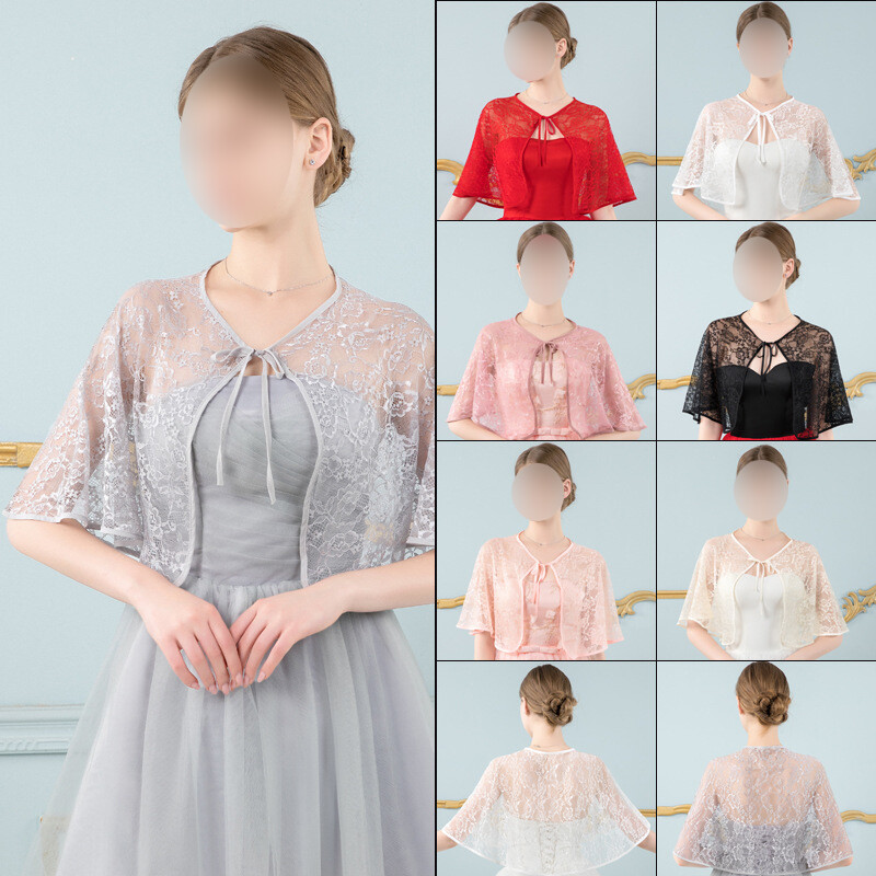 Women Embroidered Lace Shrug Bride Cropped Bolero Cloak Ties Wedding ...
