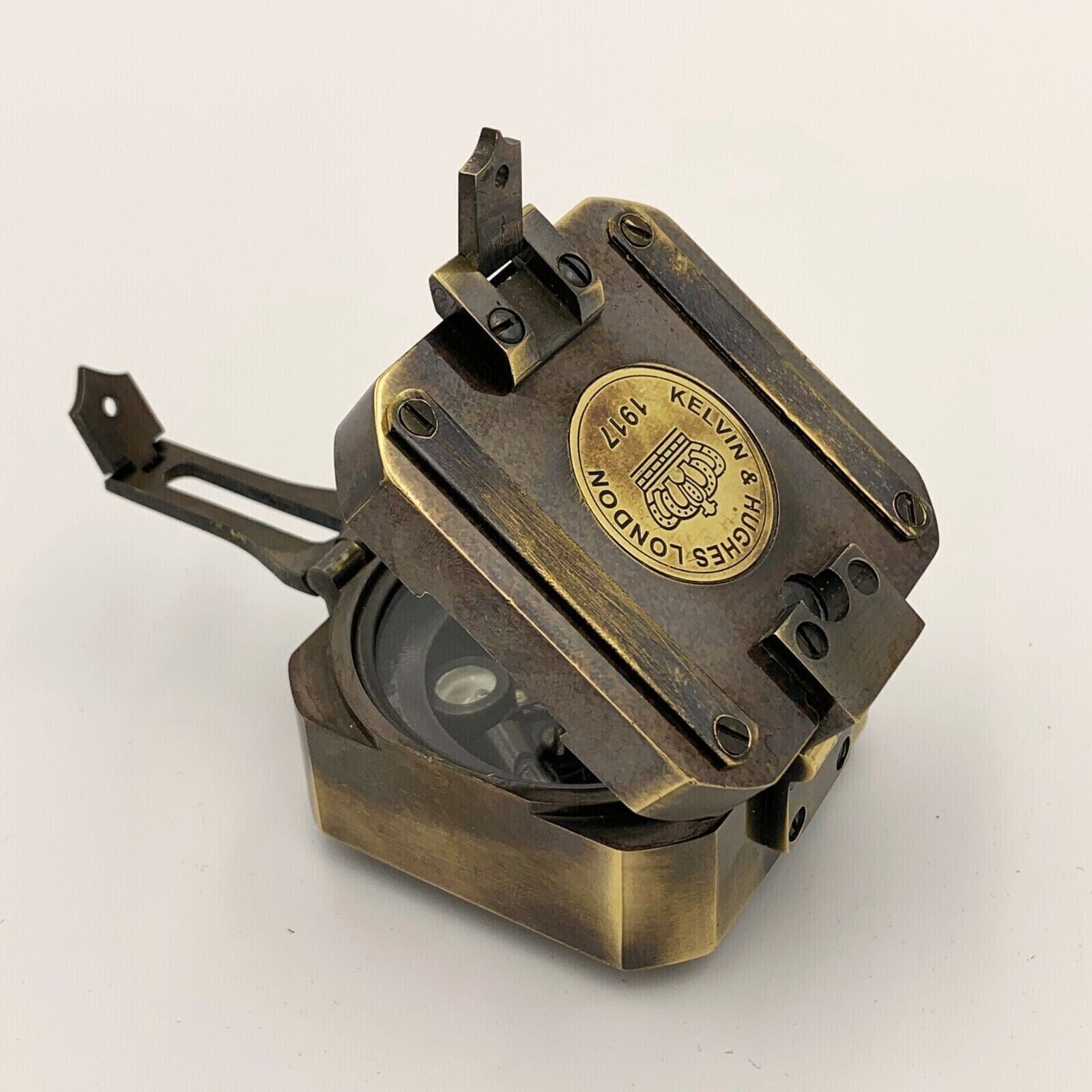 Solid Brass Burton Pocket Compass with Wooden Box Astrolabe Antique ...