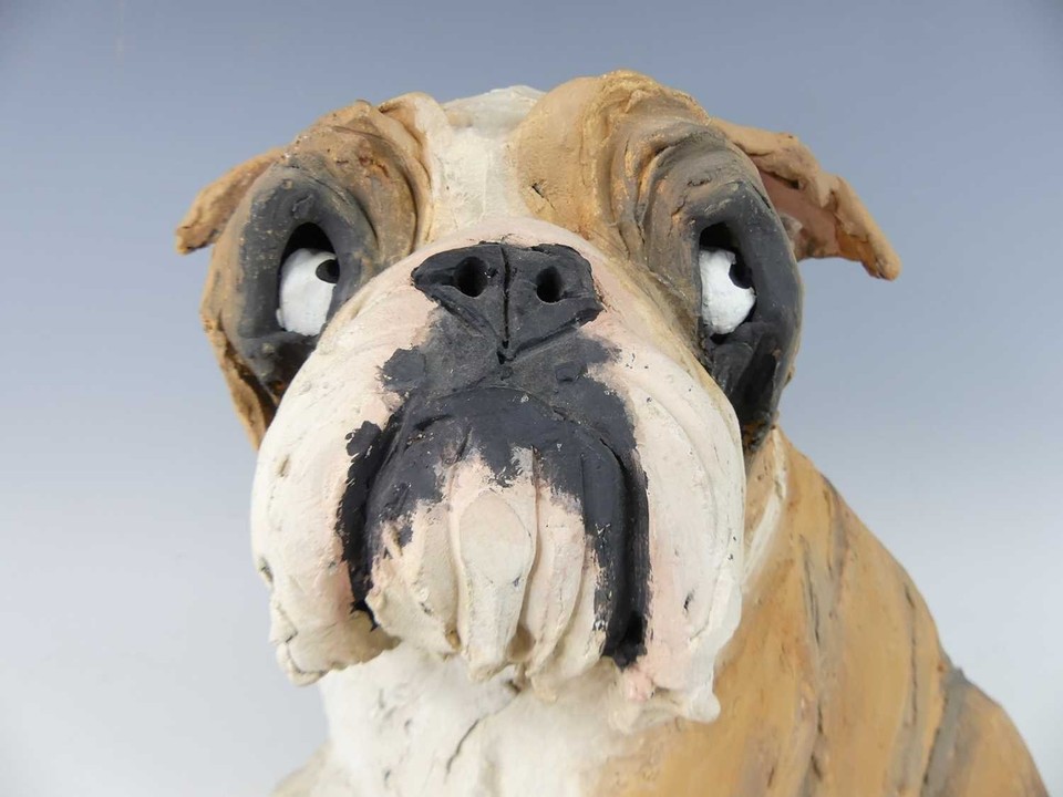 Pottery / Ceramic Dog (Bulldog) - Olivia Brown (contemporary). 40cm ...