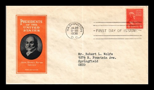 DR JIM STAMPS US COVER JOHN QUINCY ADAMS PRESIDENTIAL FDC SCOTT 811 ...