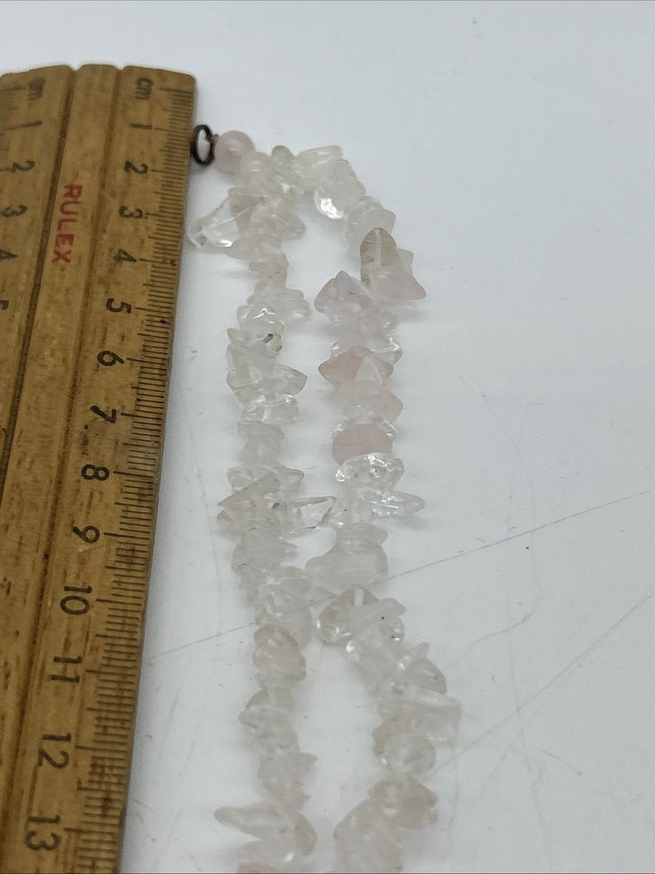 Pink Rose Quartz Chip Necklace Double Strand Clear White Stones | eBay ...