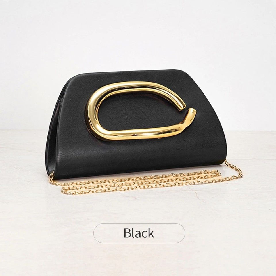Women's Gold Metal Buckle Box Clutch Evening Party Chain Bag | eBay ...
