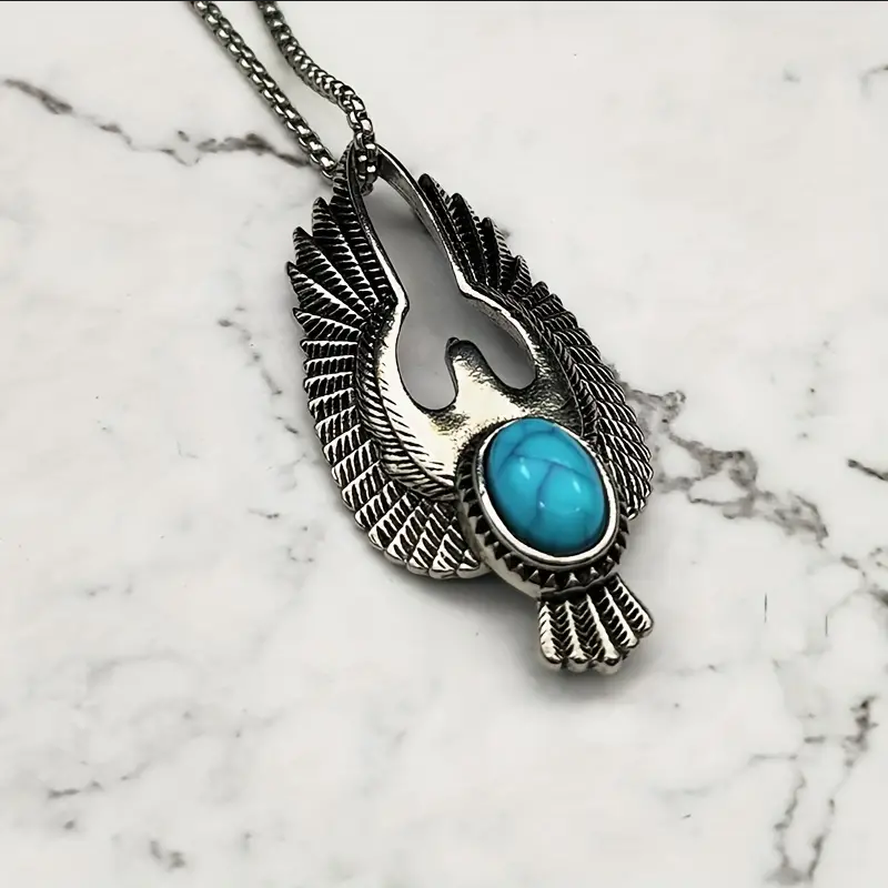 Turquoise Eagle Hawk Jewelry Ancient Titanium Steel Pendant Necklace | eBay