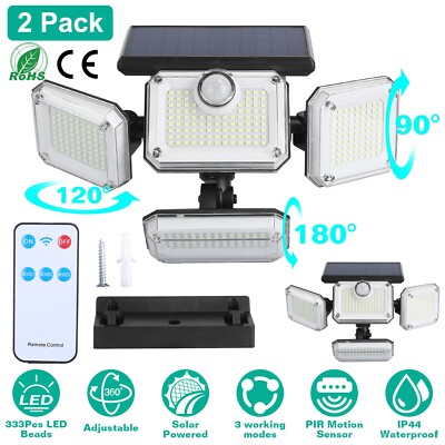 2xOutdoor Solar Wall Light 333 LED Motion Sensor Bright Flood Street ...
