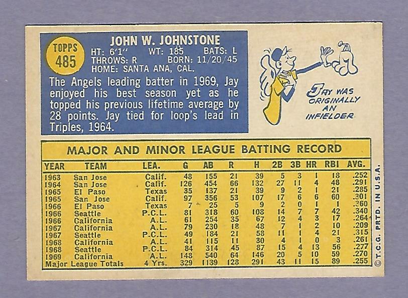 1970 Topps - #485 Jay Johnstone - California Angels - ExMt+ | eBay