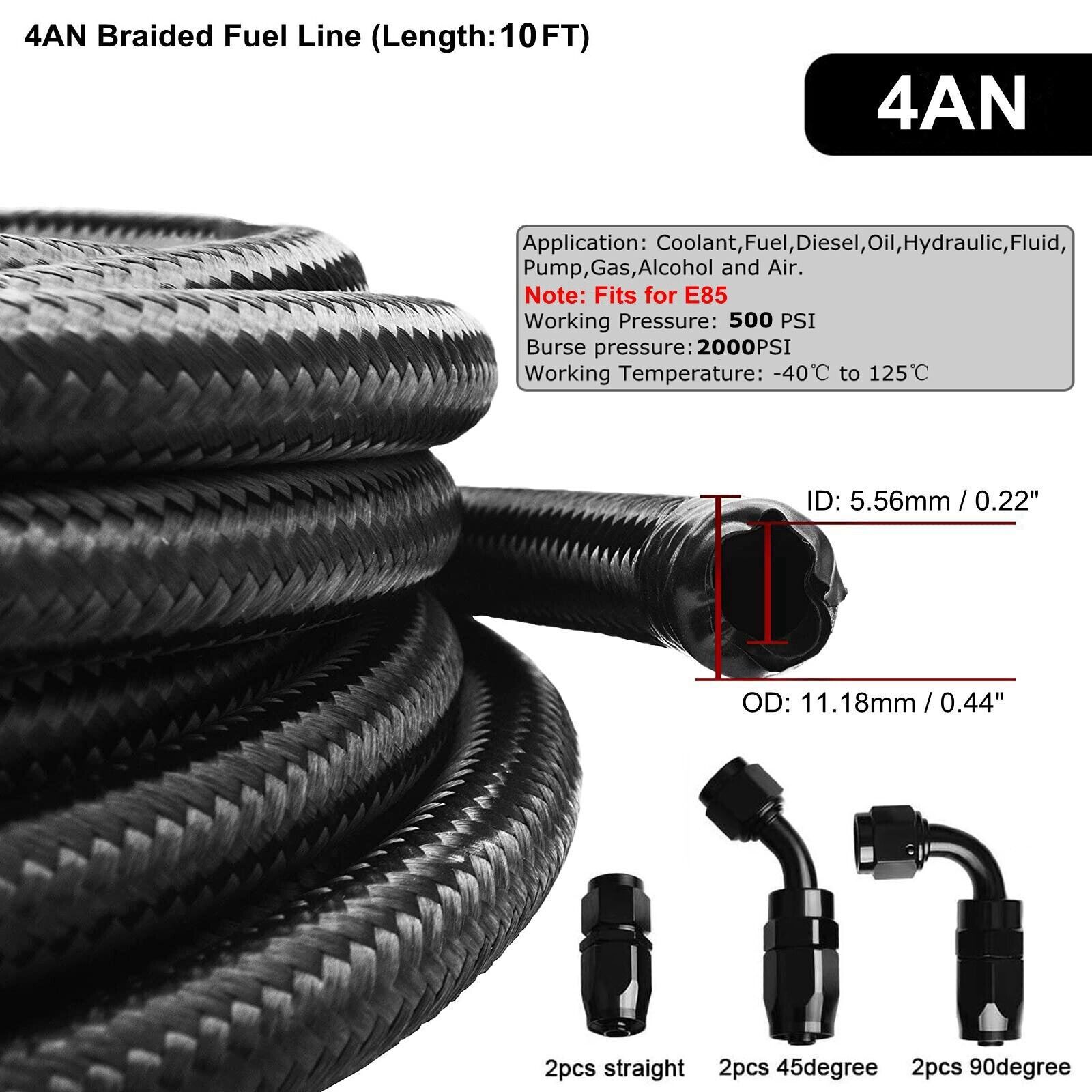 4AN/6AN/8AN/10AN/12AN Nylon Braided Fuel Line Oil/Gas/Fuel Hose End ...