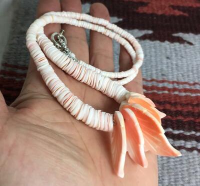 hand rolled pink Luanos shell Heishi/red lip shell necklace/20.5"(b236k ...