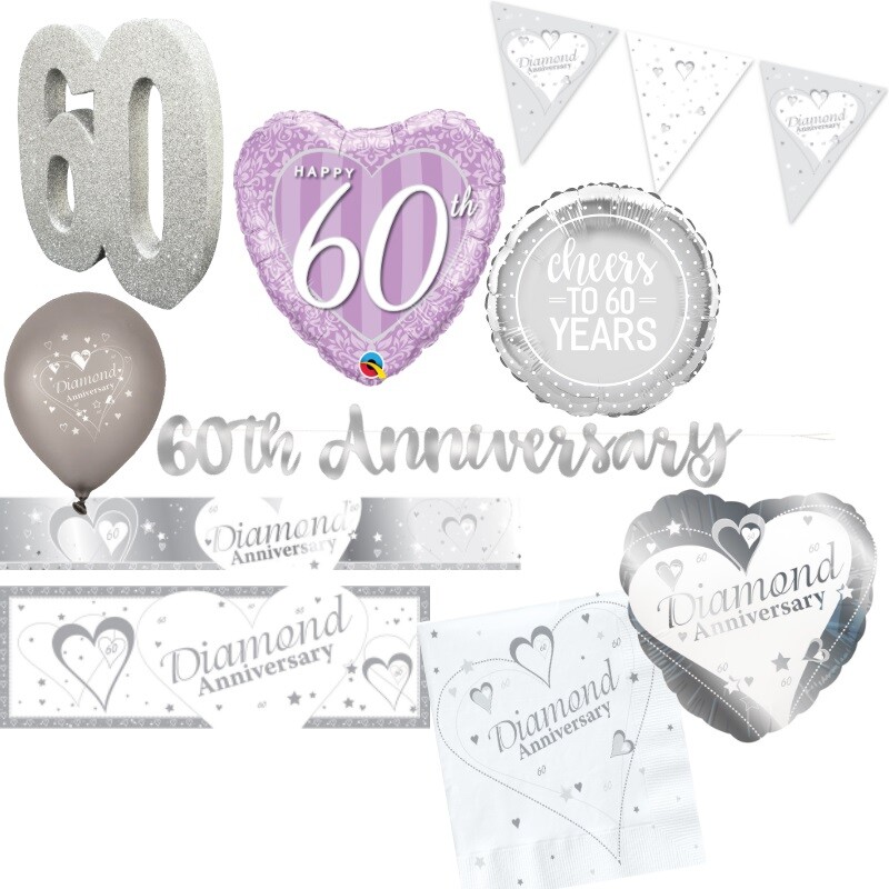 60th Anniversary Paper Plates 24pcs Silver 60th Diamond Wedding
