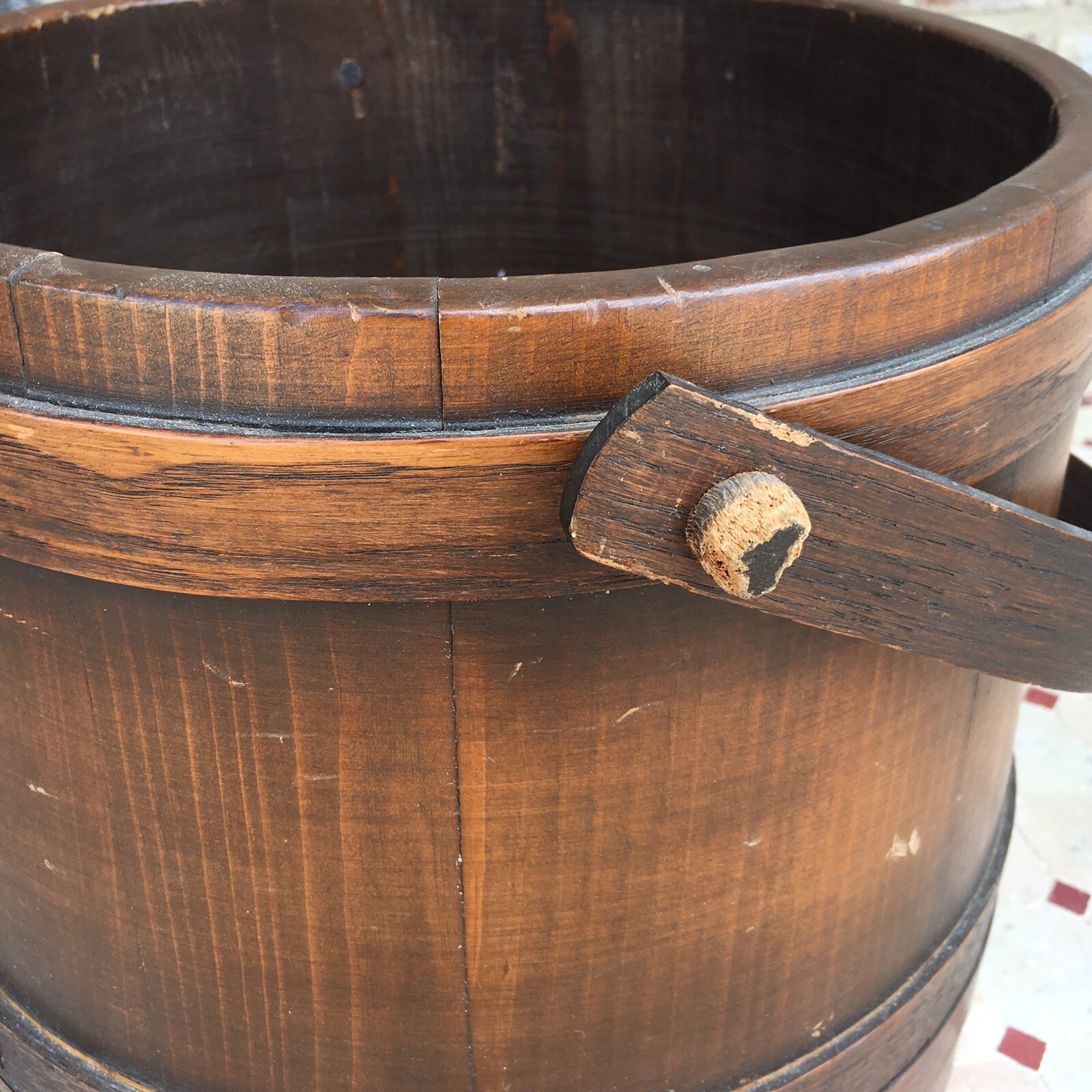 Primitive Wooden Bucket With Bail Handle Pale Planter Well Old Vintage ...