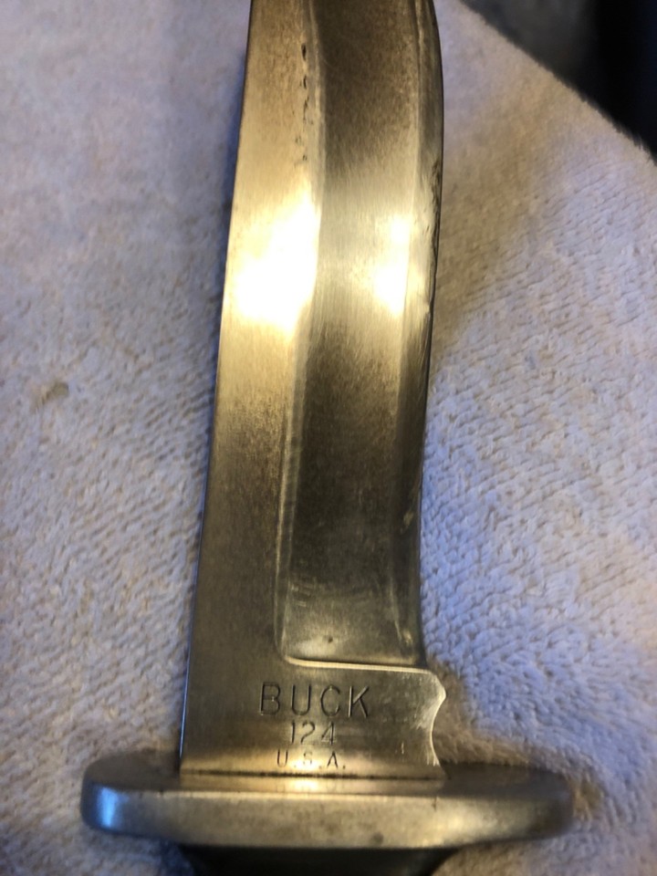 Vintage Rare Buck 124 Frontiersman Fixed Blade Hunting Fighting Knife w ...