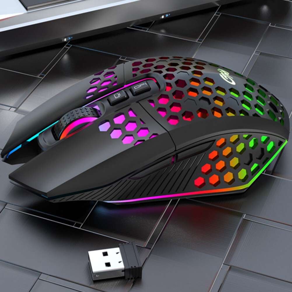 7 Buttons RGB LED Backlit USB Wireless Gaming Mouse Optical Honeycomb ...