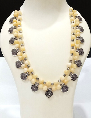 Natural Yellow Calcite Gemstone Plain Round Beads 2 Strand Necklace ...