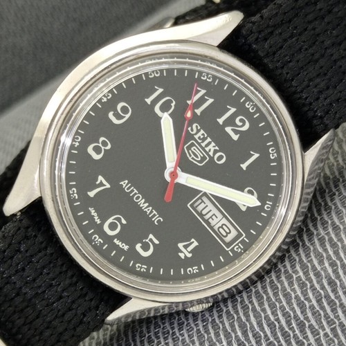 VINTAGE SEIKO 5 AUTOMATIC JAPAN MENS DAY&DATE BLACK COLOR DIAL WATCH ...