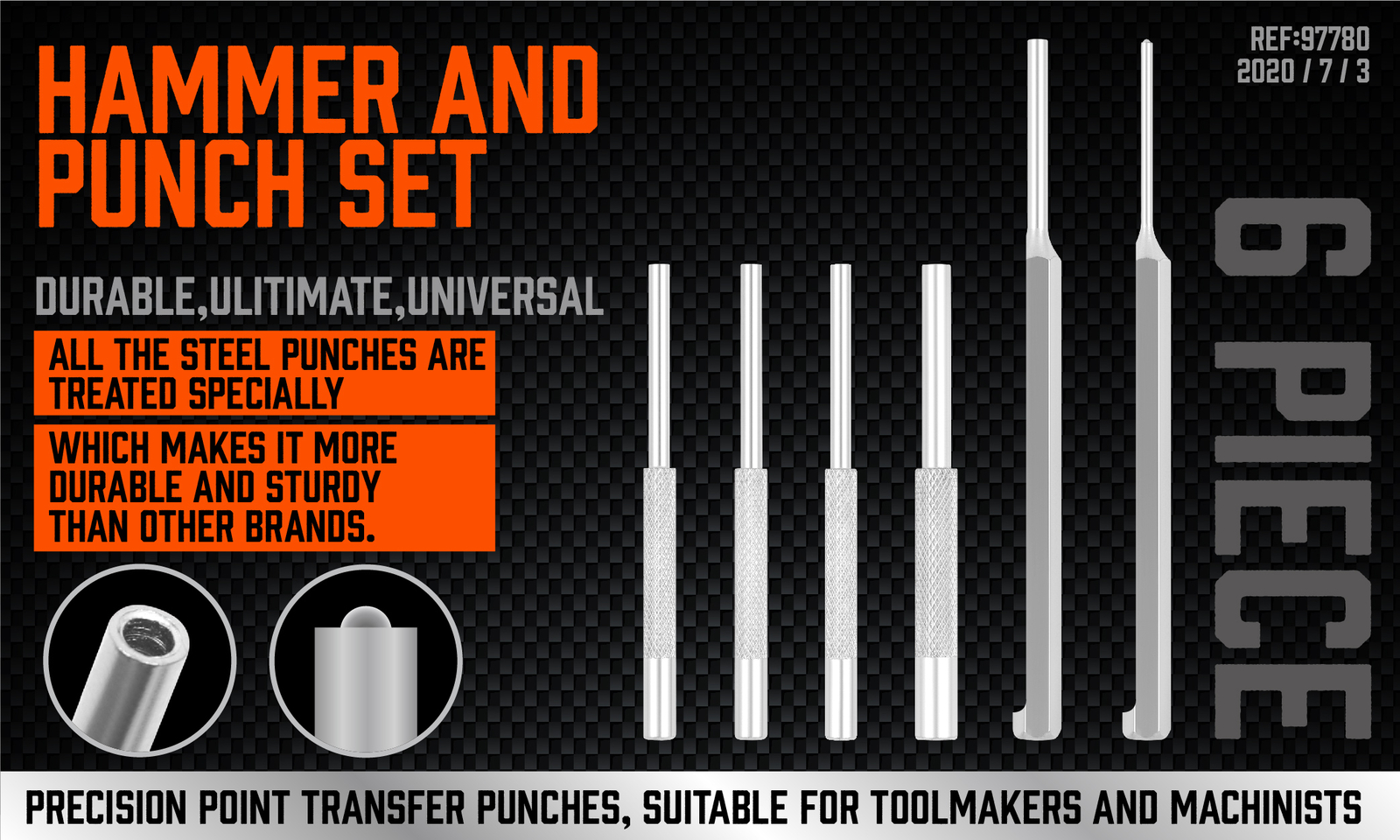 HORUSDY 6Pc Steel Hollow End Roll Pin Punch Starter Set Gunsmiths ...