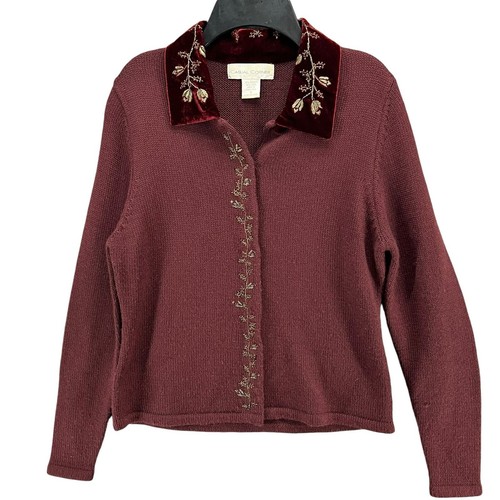 Vintage Casual Corner Cardigan Women S Red Embroidered Victorian ...