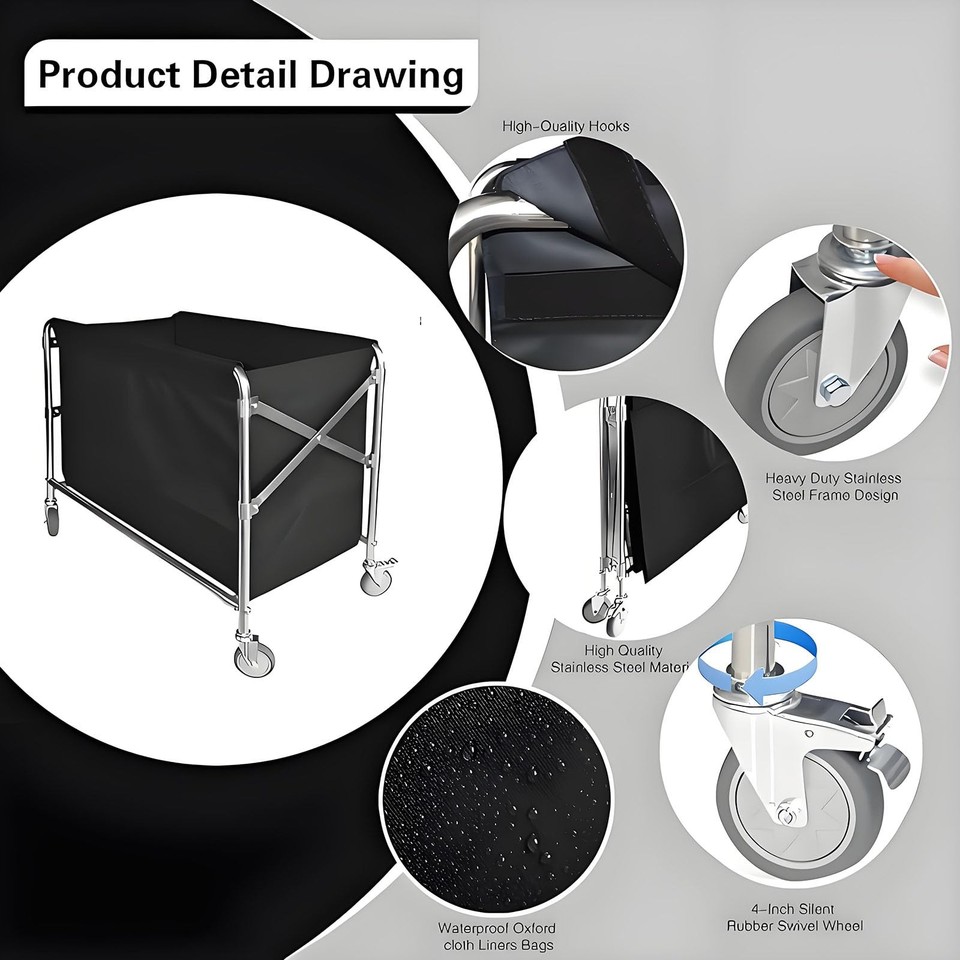 Collapsible Laundry Cart 8 Bushel Commercial Folding Laundry Basket ...