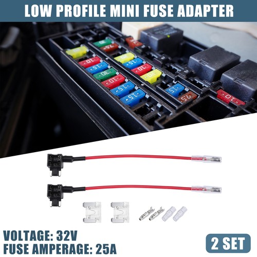 2 Set 32V Low Profile Mini Fuse Adapter Kit with 25A Blade Style Fuse ...