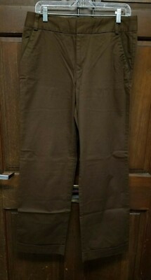 DOCKERS Nouveau Fit Brown Pinstriped Dress Pants Folded Cuffs Womens ...