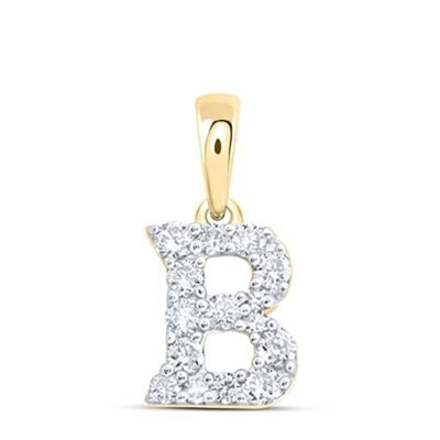 10K Yellow Gold Round Diamond B Initial Letter Small Tiny Pendant Charm ...