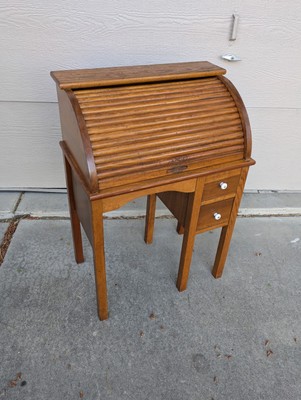 Antique Rustic Wood Child Student Roll Top Secretary Writing Desk ...