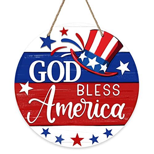 4th of July Patriotic Sign for Front Door Decor, American God Bless ...