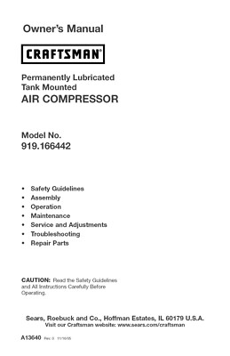 Owner's Manual & Parts List Craftsman Portable Air Compressor - Model ...