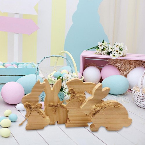 4 Pieces Easter Wooden Bunny Classroom Decor DIY Easter Rabbit for ...