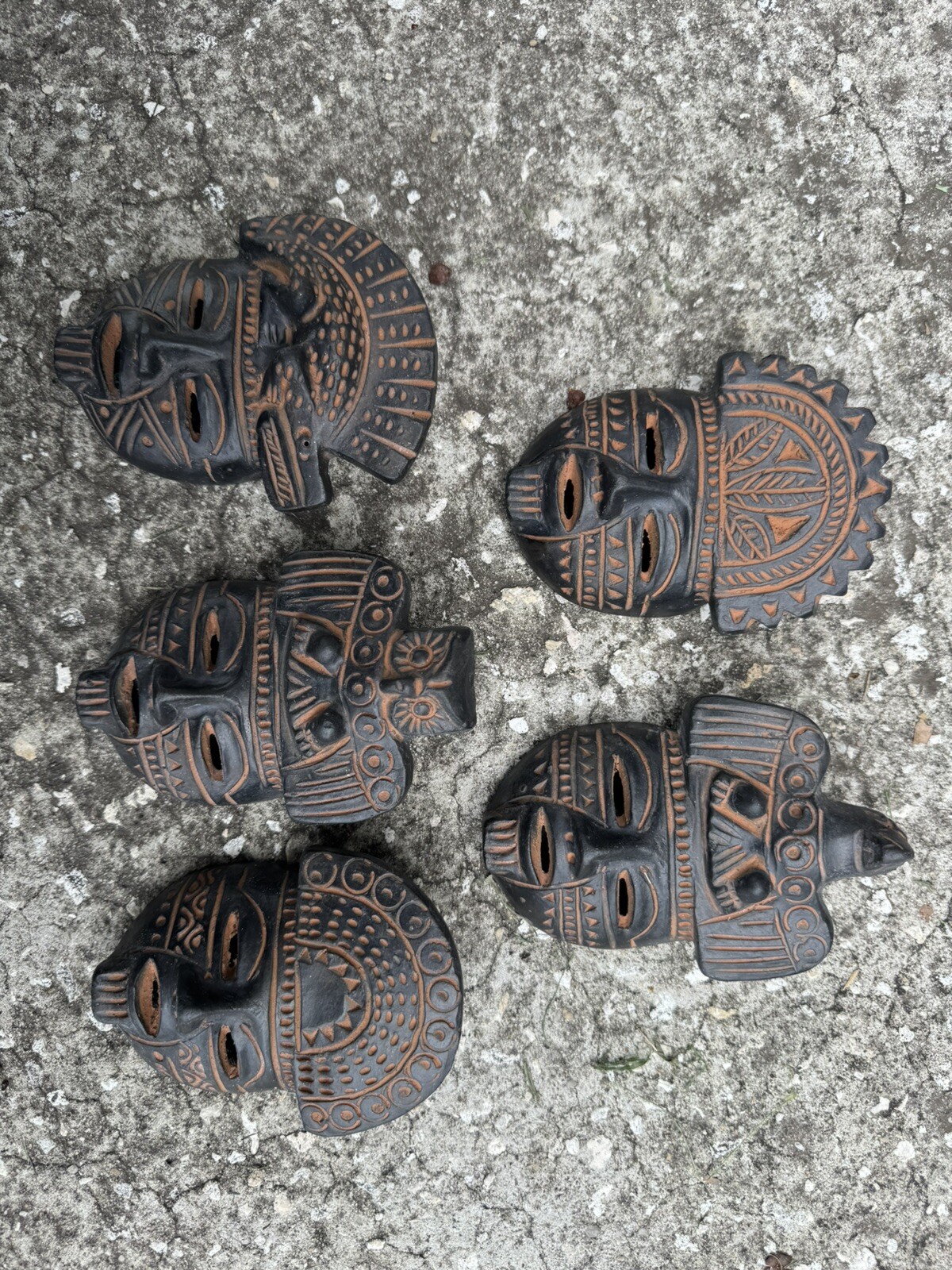 5 Vtg Mayan Aztec Colombian Masks Terracotta Clay Wall Hanging Mexican ...